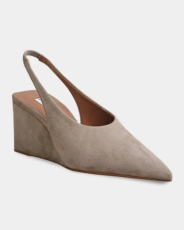 Alaïa 75mm Cube Suede Slingback Pumps - Brume