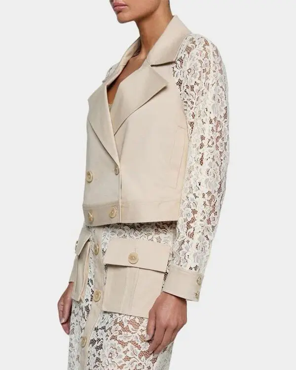 L & APOS;AGENCE Novelle Cropped Lace-sleeve Trench Coat