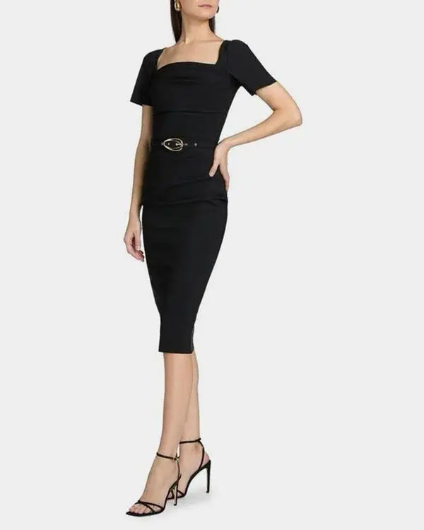 Chiara Boni La Petite Robe Bahir Belted Square-neck Midi Sheath Dress
