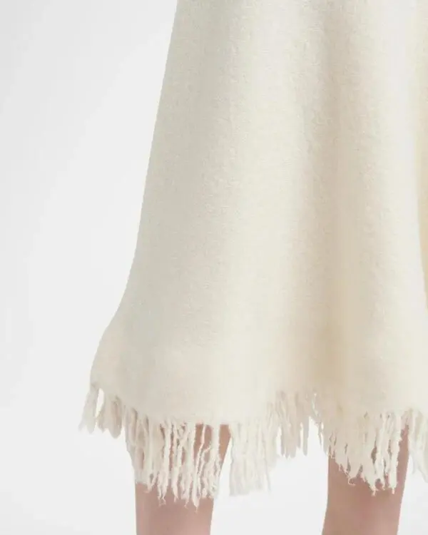 Bottega Veneta Wool Knit Fringe Midi Trumpet Skirt - Chalk