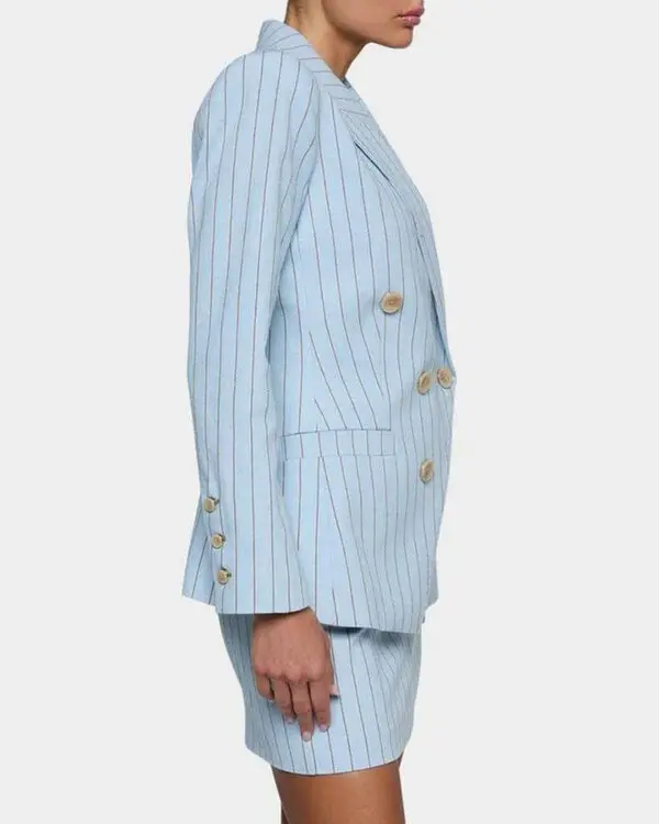 L & APOS;AGENCE Kyomi Pinstripe Double-breasted Blazer - Light Blue