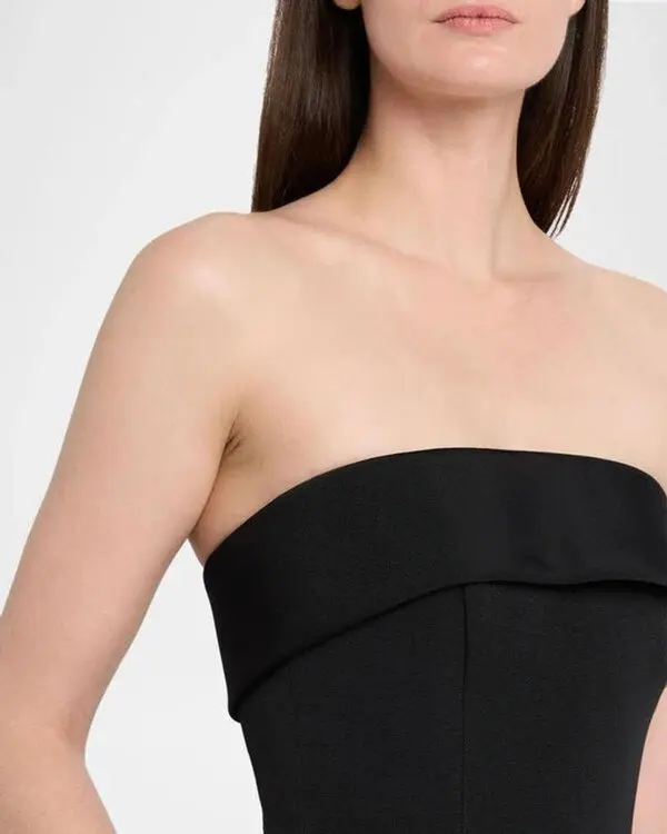 Amsale Foldover Strapless Faille Pleated Midi Dress - Black