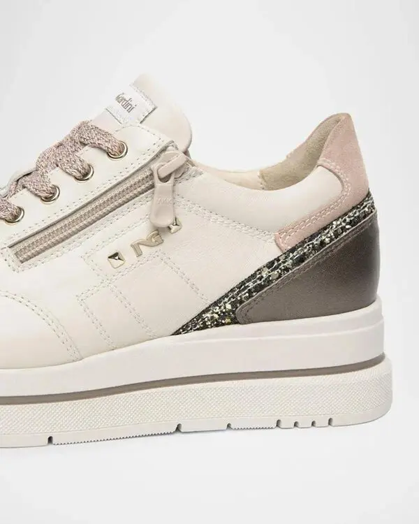 NEROGIARDINI Glitter Leather Platform Sneakers