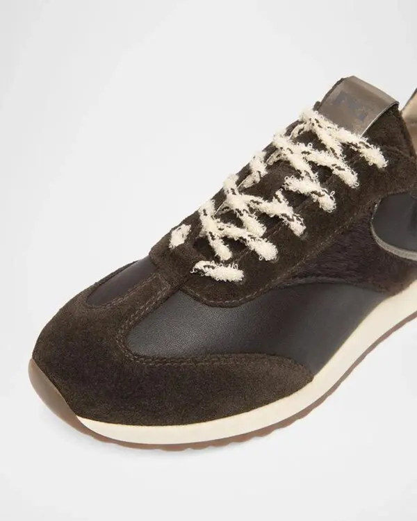 NEROGIARDINI Mixed Leather Low-top Sneakers - Chocolate