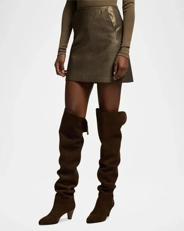 Ralph Lauren Carreen Foiled Lambskin Skirt