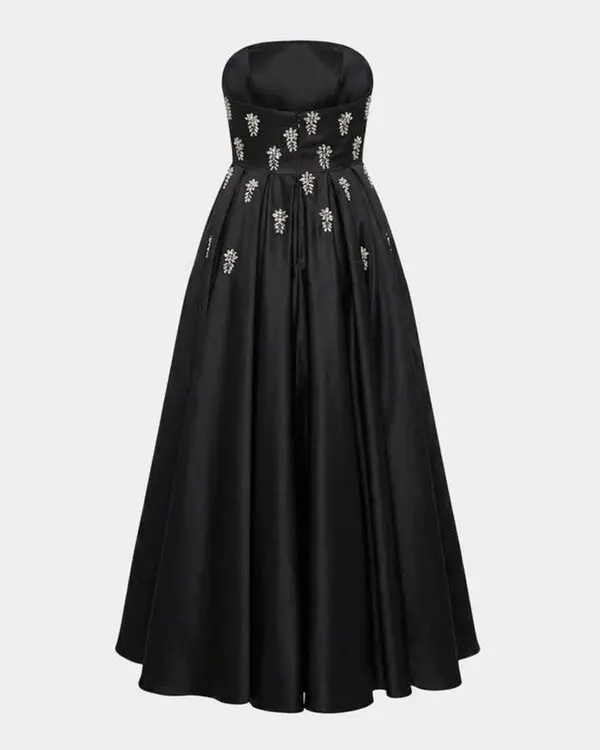 Mac Duggal Embellished Satin Strapless Tea-length Dress