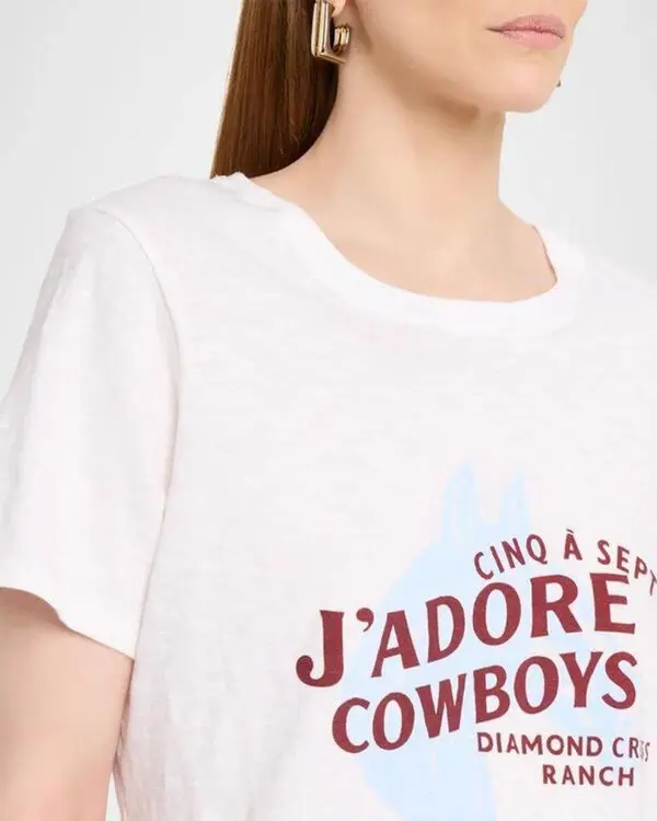 Cinq À Sept J & Apos;adore Cowboys Embellished Shrunken Tee - White Mult
