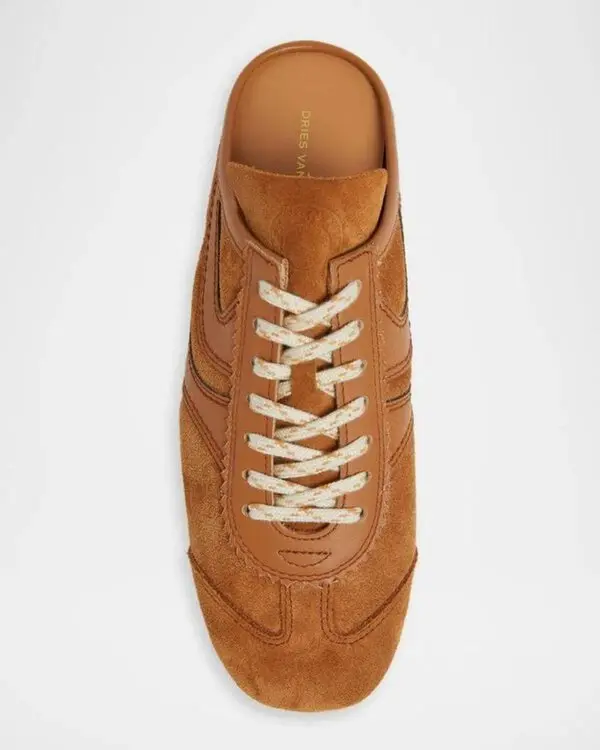 Dries Van Noten Mixed Leather Retro Runner Sneaker Mules - Tan