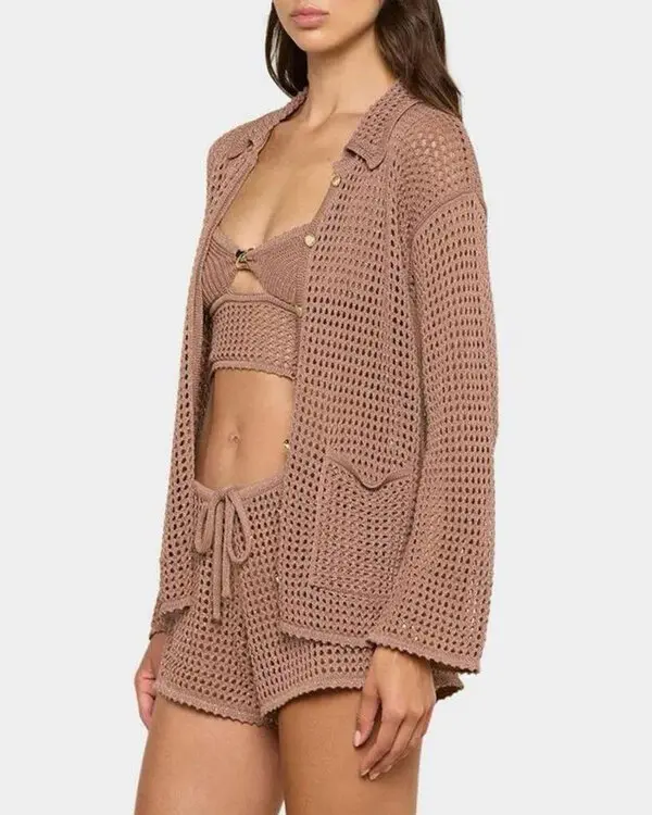 L & APOS;AGENCE Mariana Shimmer Pointelle-knit Shirt