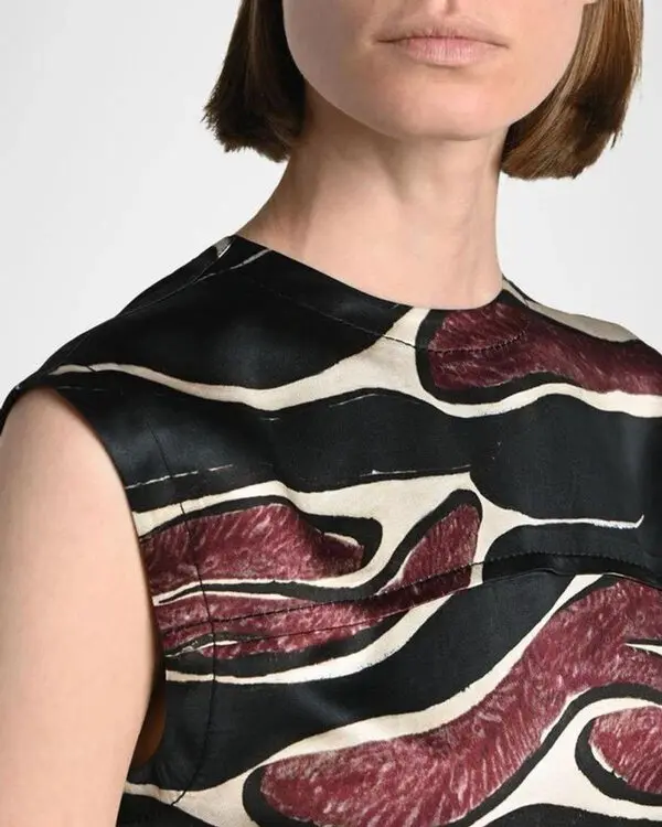 Marni Abstract Wave Sleeveless Midi Dress - Black Multi