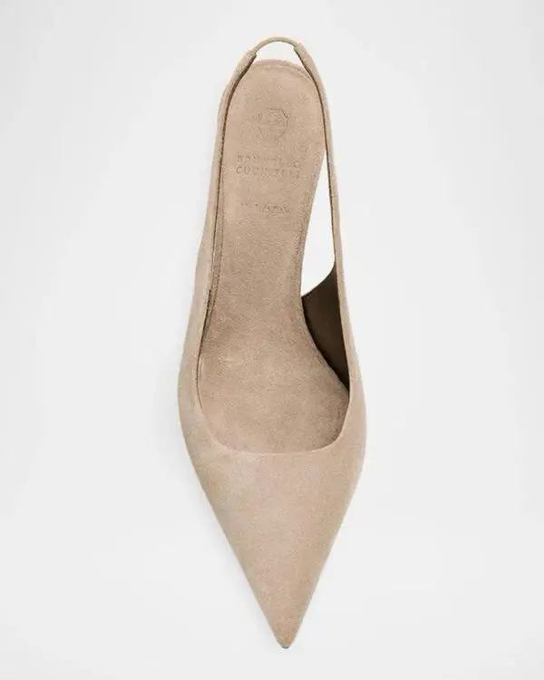 Brunello Cucinelli 80mm Monili Suede Slingback Pumps