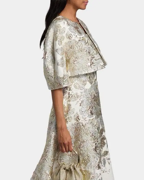 Rickie Freeman For Teri Jon Lantern-sleeve Metallic Jacquard Bolero
