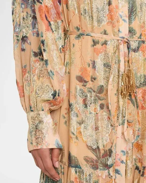 Kobi Halperin Xandra Tiered Metallic Floral-print Maxi Dress - Chai Multi