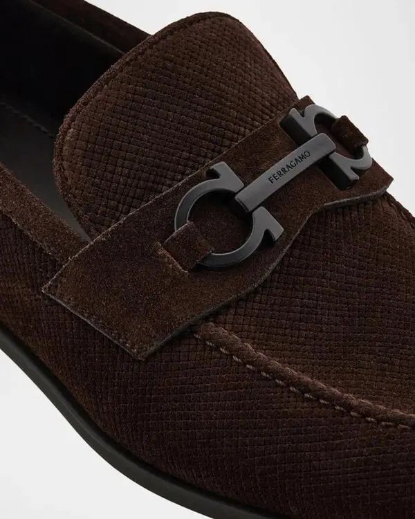 FERRAGAMO Apos;s Foster Textured Suede Gancini Bit Loafers