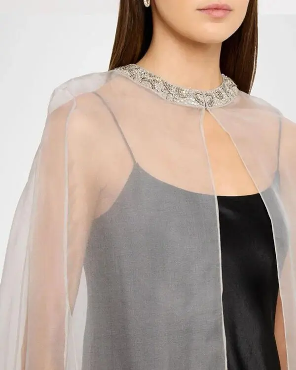 CAROLYN ROWAN ACCESSORIES Silk Organza Cape - Silver