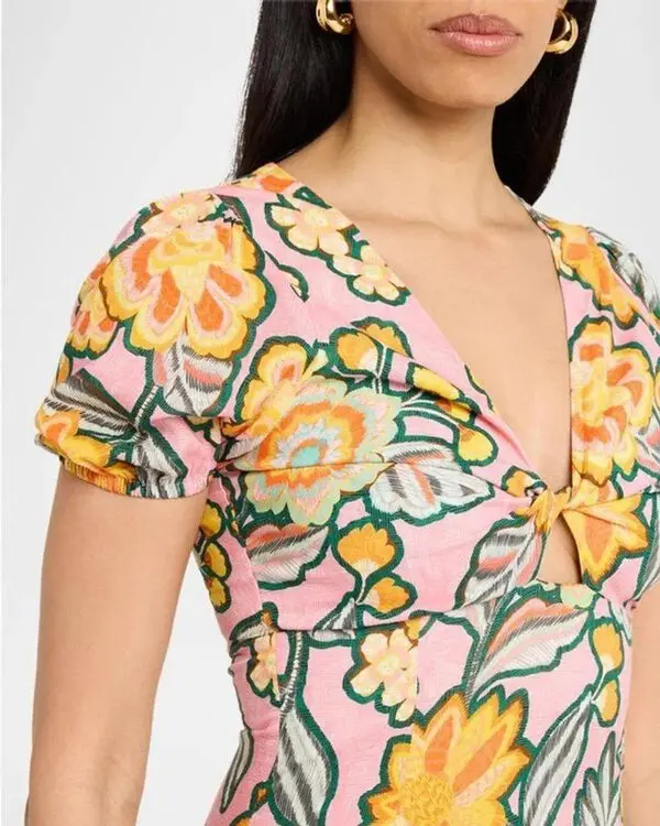 Misa Amara Desert Floral Midi Dress