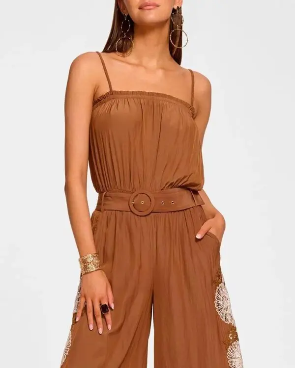 Ramy Brook Lorelei Embroidered Jumpsuit - Coffee