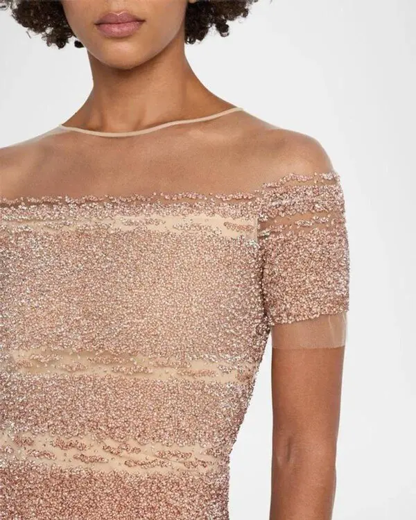Pamella Roland Degrade Sequin Illusion Column Gown
