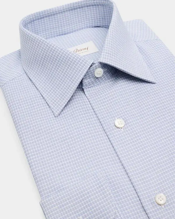 Brioni Apos;s Cotton Textured-check Point Collar Dress Shirt - Blue Multi