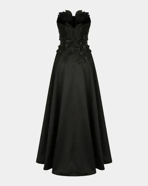 Mac Duggal Beaded Floral-appliqued Charmeuse Strapless Gown