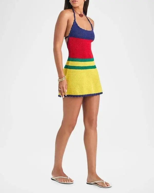 SEROYA Norma Striped Crochet Mini Dress
