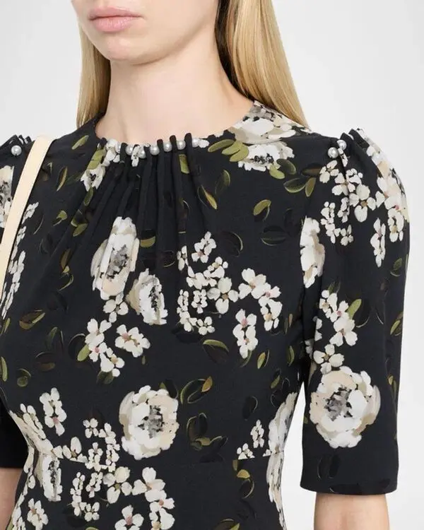 Rickie Freeman For Teri Jon Pearly-trim Floral Midi Dress