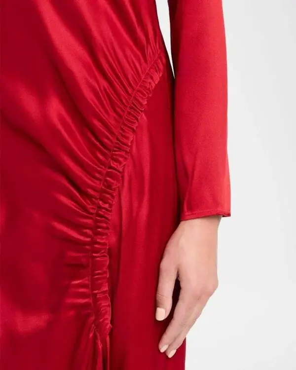 Lapointe Long-sleeve Double-face Satin Ruched Tab Gown