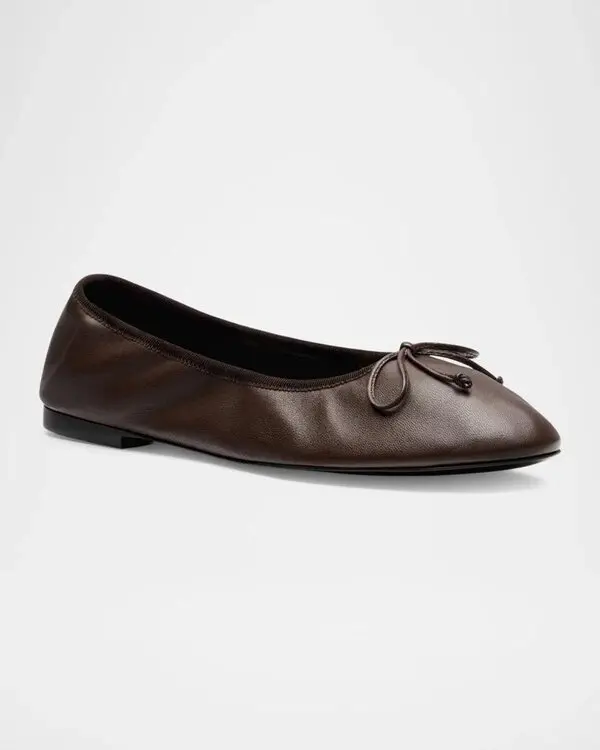 STUART WEITZMAN Nia Ruched Leather Ballet Flats - Walnut/wal