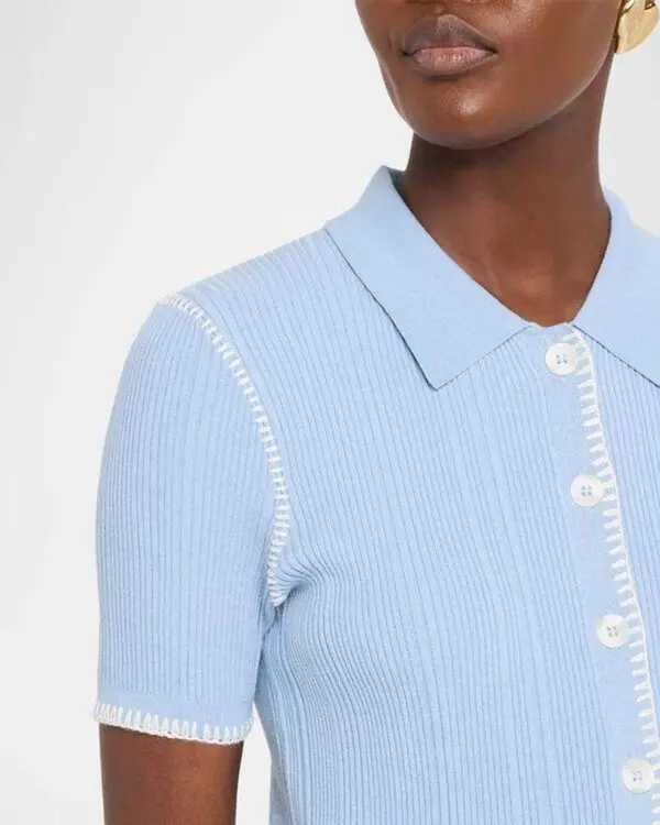 Rag & Bone Harper Ribbed Short-sleeve Cardigan - Sky
