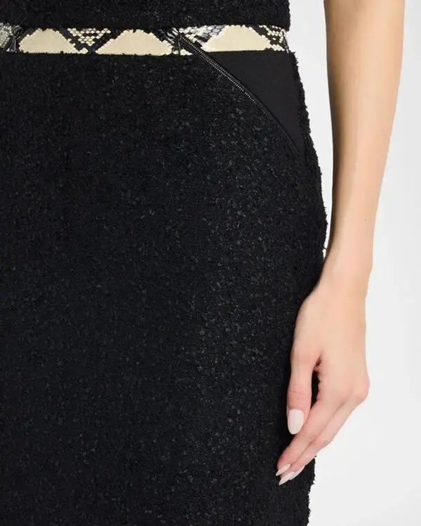 Maria Mcmanus Snake-print Blocked Tweed Midi Pencil Skirt - Black