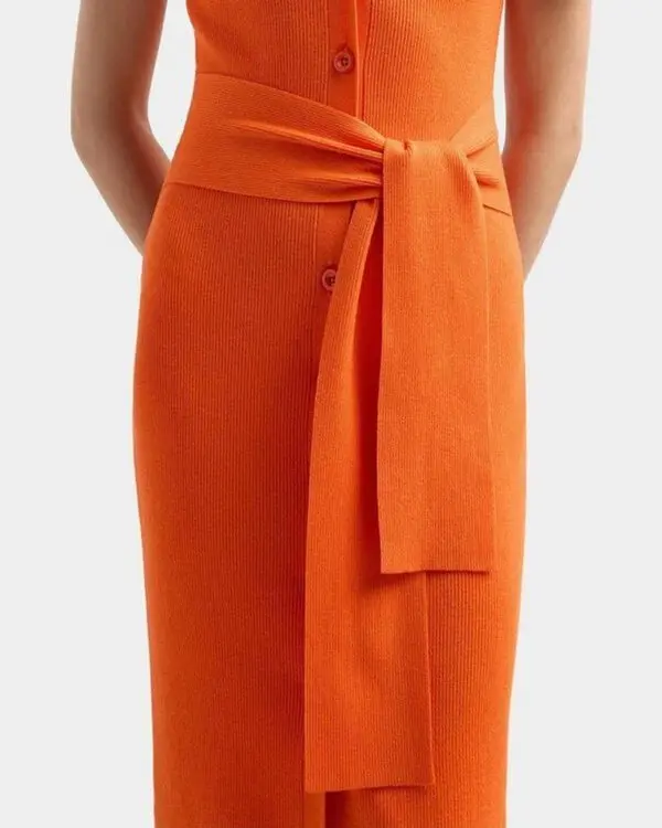 TOCCIN Agnes Ribbed Tie-front Midi Dress - Flame