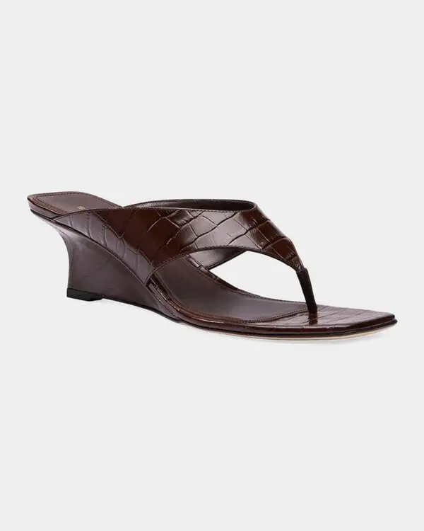 STUART WEITZMAN Vinnie 50mm Croc-embossed Leather Wedge Thong Sandals