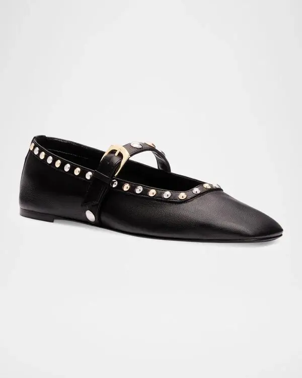 STUART WEITZMAN Perry Studded Leather Mary Jane Ballerina Flats