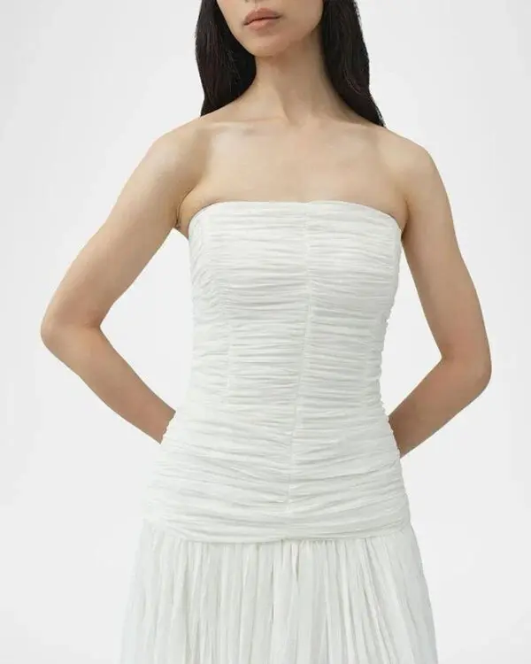 Simkhai Danielle Strapless Crinkle Jersey Bustier Gown - Ivory