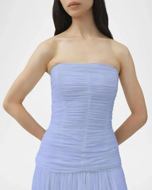 Simkhai Danielle Strapless Crinkle Jersey Bustier Gown - Mist