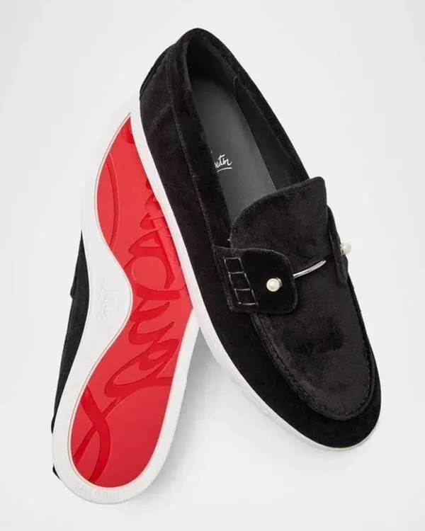 CHRISTIAN LOUBOUTIN Apos;s Chambeliboat Velvet Collar Pin Boat Shoes - Black