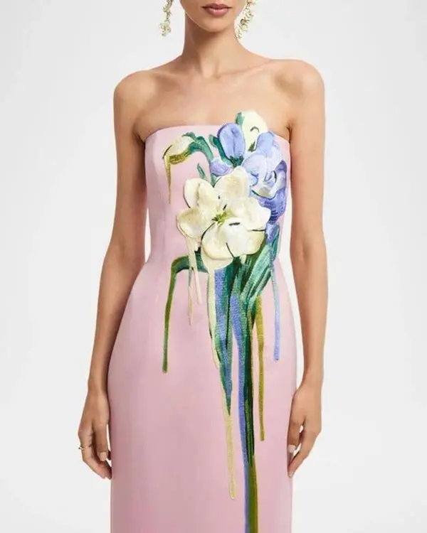 LEO LIN Rayna Embroidered Bustier Maxi Dress