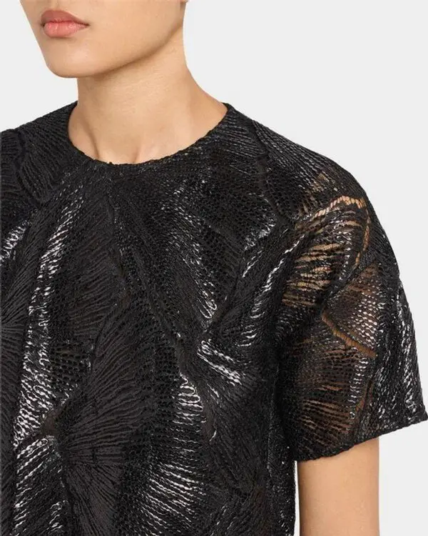 Akris Lacquered Sea Fan Lace Boxy Short-sleeve Top