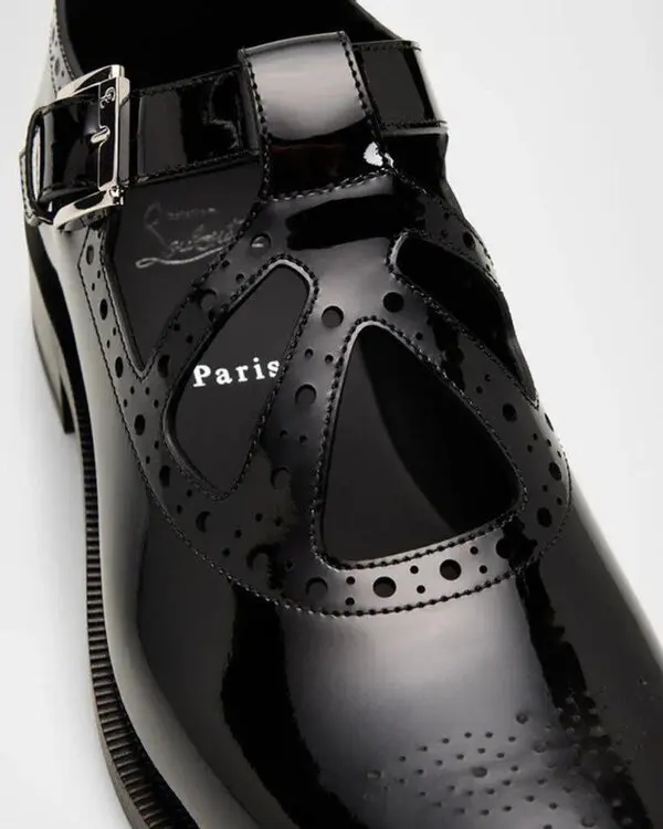 CHRISTIAN LOUBOUTIN Apos;s Marc Poppin Brogue Leather T-strap Loafers