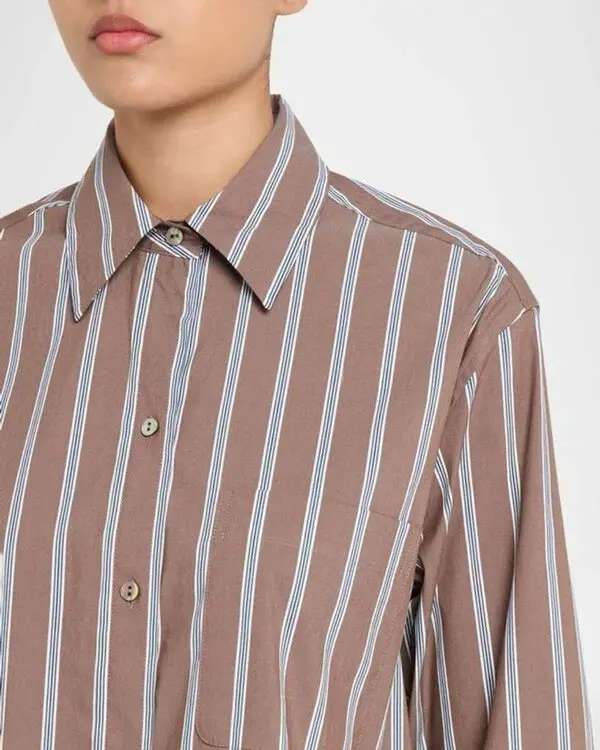 Vince Stripe Button-front Shirt - Brown Multi