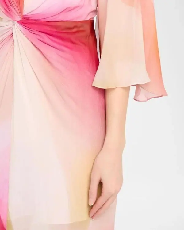 Prabal Gurung Floral Twisted Chiffon 3/4-sleeve Gown