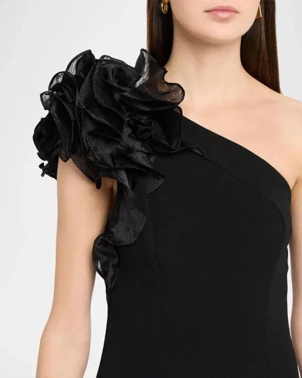 Aidan Mattox One-shoulder Ruffle Column Gown