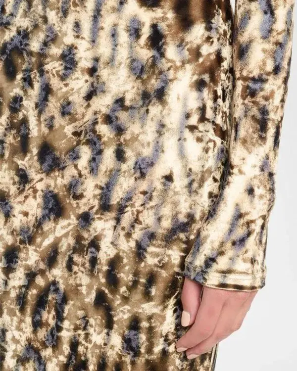 Lapointe Print Velvet Boat-neck Long-sleeve Maxi Dress