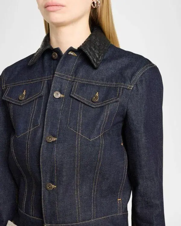 Bottega Veneta Intrecciato Collar Cotton Denim Jacket - Indigo