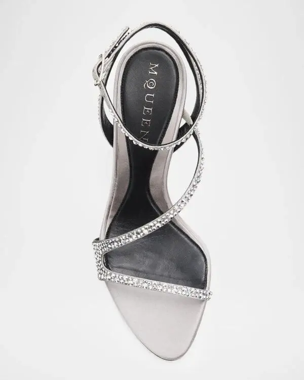 Alexander McQueen 90mm Skull Embellished Satin Ankle-strap Sandals