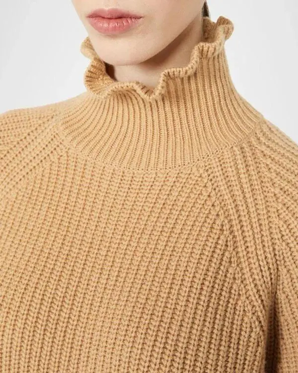 Max Mara Wool-cashmere Ruffle Turtleneck Sweater - Camel
