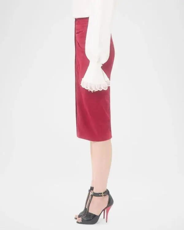 Valentino Garavani Ruched Suede Skirt - Cherry Red