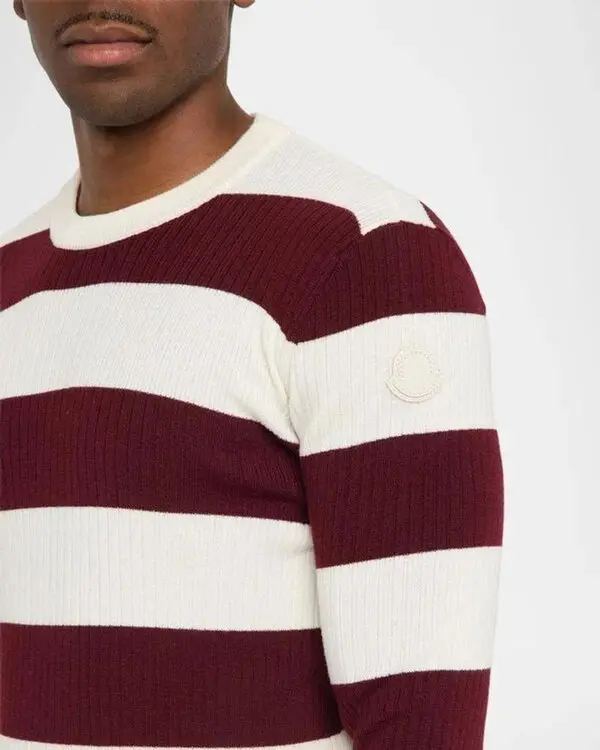 Moncler Apos;s Wide-stripe Wool Ribbed Crewneck Sweater