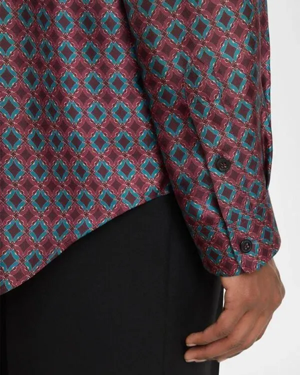 Balmain Apos;s Geometric Tie-print Silk Button-down Shirt