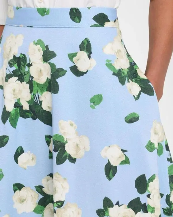 Carolina Herrera Cabana Floral Half Circle Cotton-blend Midi-skirt - Cloudy Blu